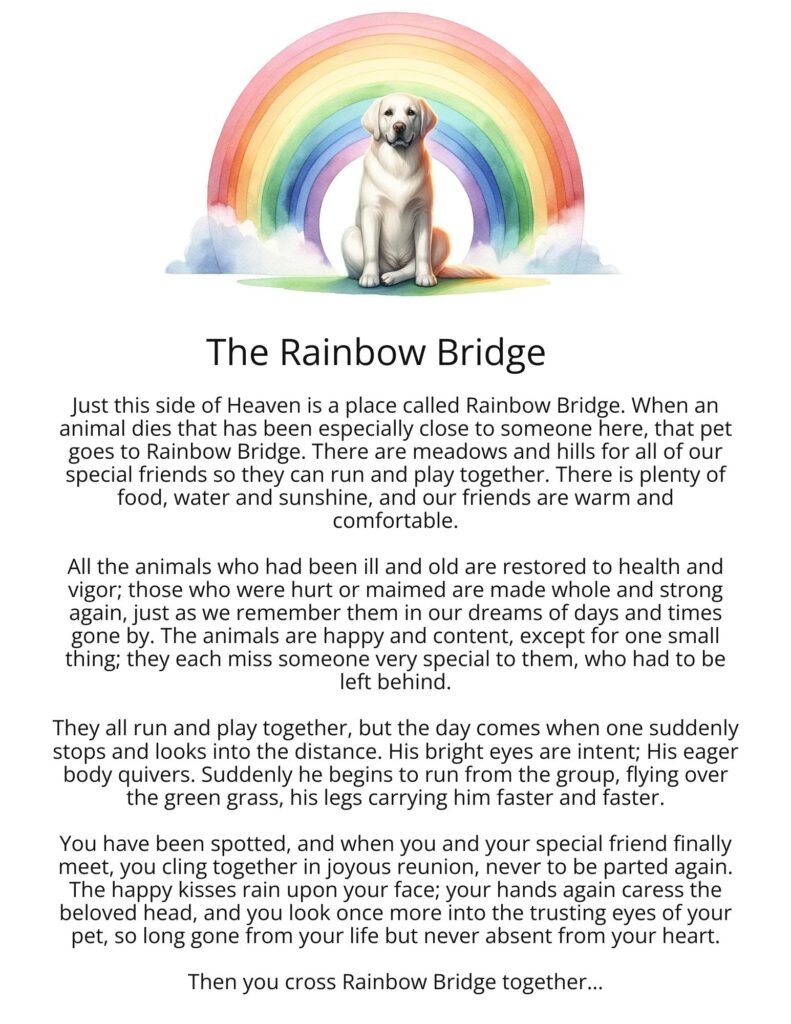 Free Rainbow Bridge Printable Poem Collection